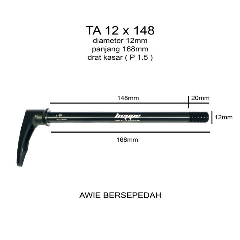 Jual TA 12 x 148 boost panjang 168 mm drat kasar thru axle | Shopee ...