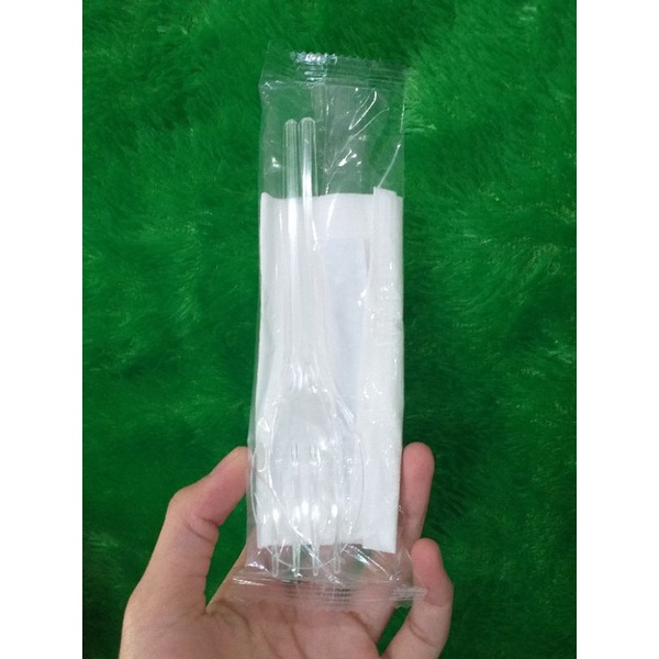 Jual Sendok Catering Set |1 set Sendok Garpu Bening / Hitam, Tisu dan ...