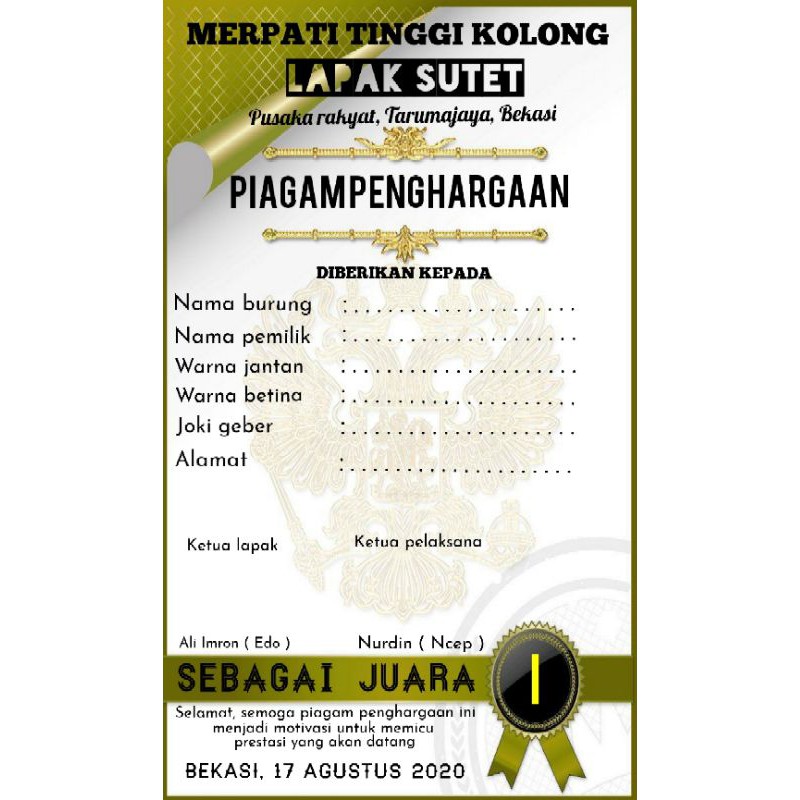 Jual piagam penghargaan lomba merpati | Shopee Indonesia