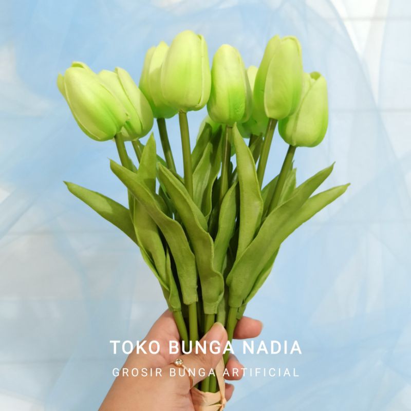 Jual Buket Tulip Hijau 10 Batang Bunga Wedding Artificial Properti Foto ...