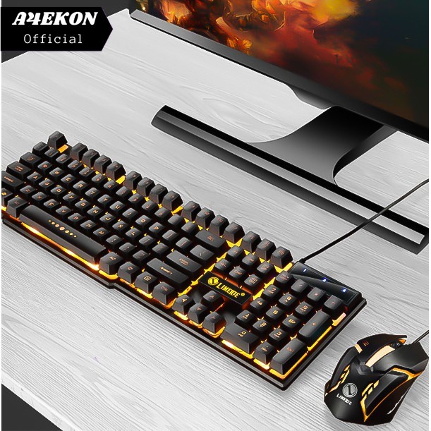 Jual Keyboard Mouse set Gold Light Luminous mechanical keyboard ...