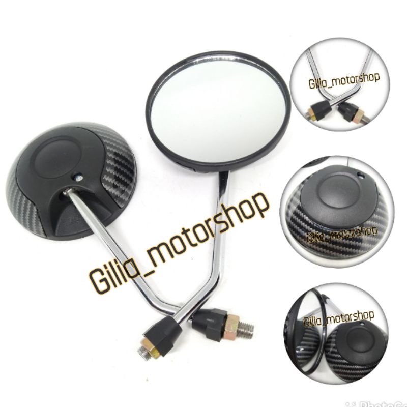 Jual Spion Bulat Scoopy Fazzio Carbon Mirror Putih Datar Gagang Chrome ...