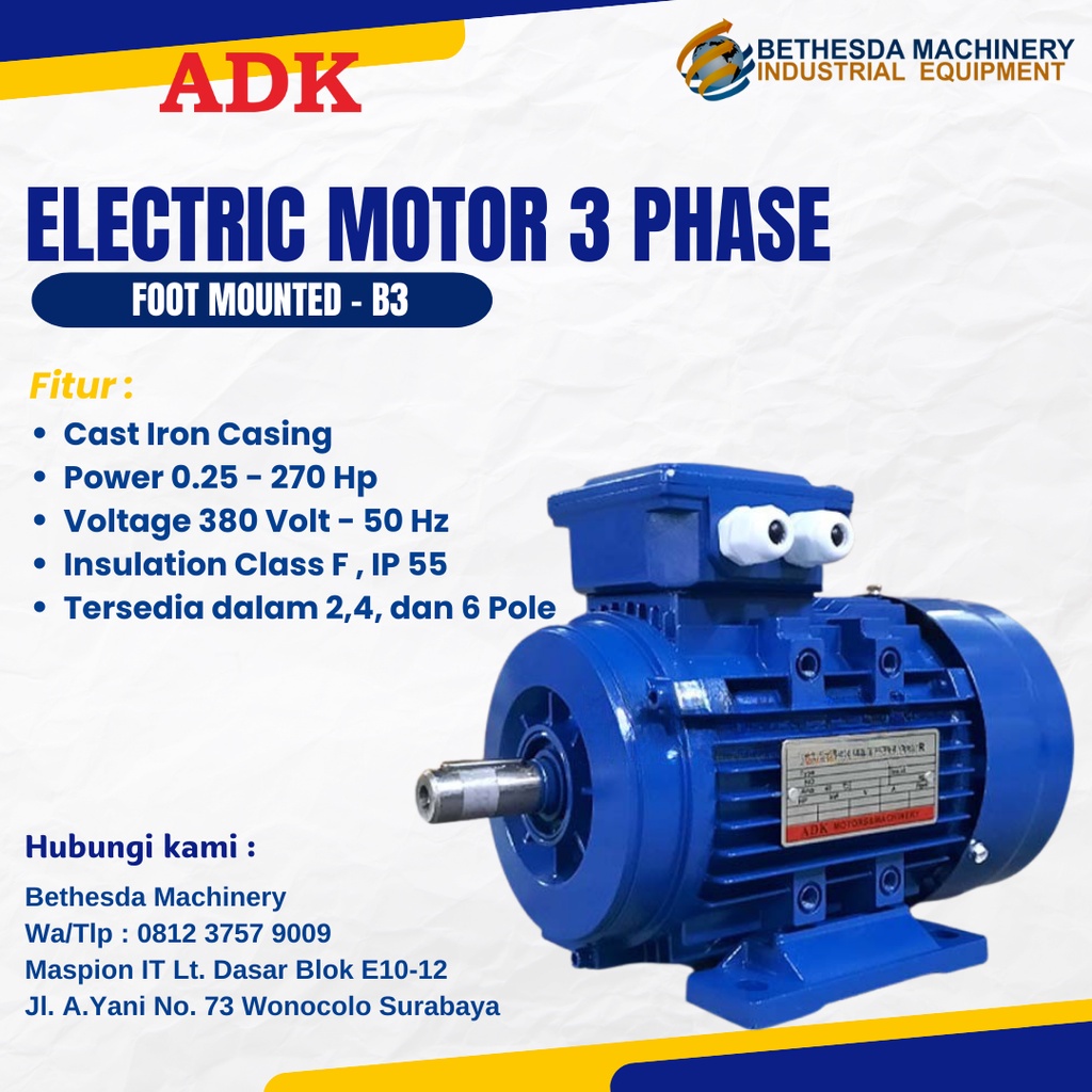 Jual ADK Electro Motor / Dinamo Listrik 4 Hp 5,5 hp 7.5 Hp / pk 380Volt 3 Phase | Shopee Indonesia