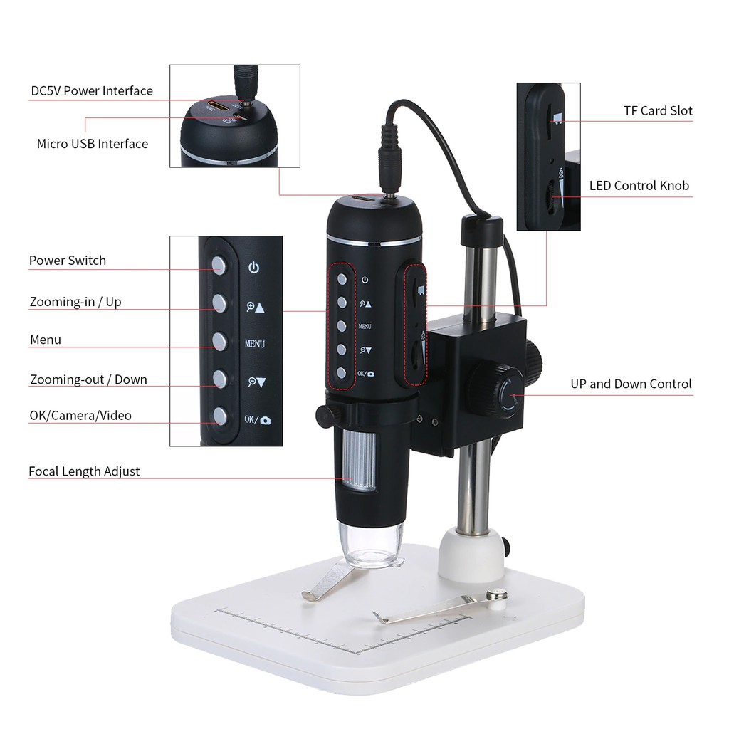 Jual IMPORT Digital Microscope 1000X Magnification with Stand Desktop ...