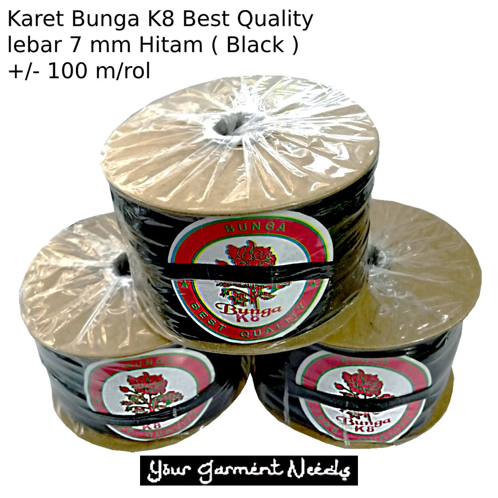 Jual Karet Bunga K8 Best Quality Lebar 7mm Hitam Isi 40 Meter | Shopee ...