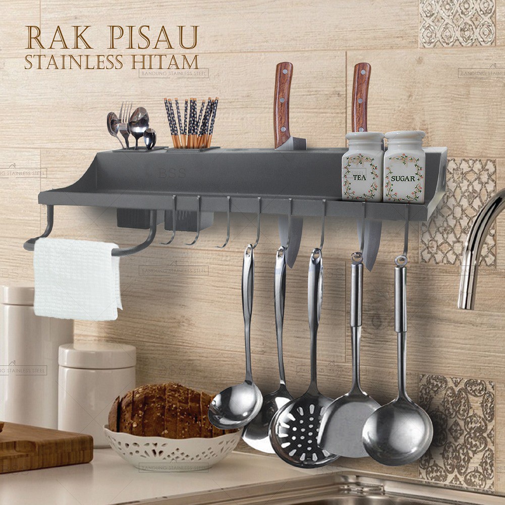 Jual Rak Pisau Stainless Hitam Kait Gantung Sutil Bumbu Dapur Alat ...