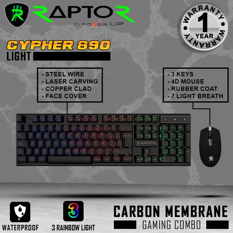 Jual keyboard Mouse Combo Gaming Raptor Cypher 890 - Combo Rainbow RGB ...