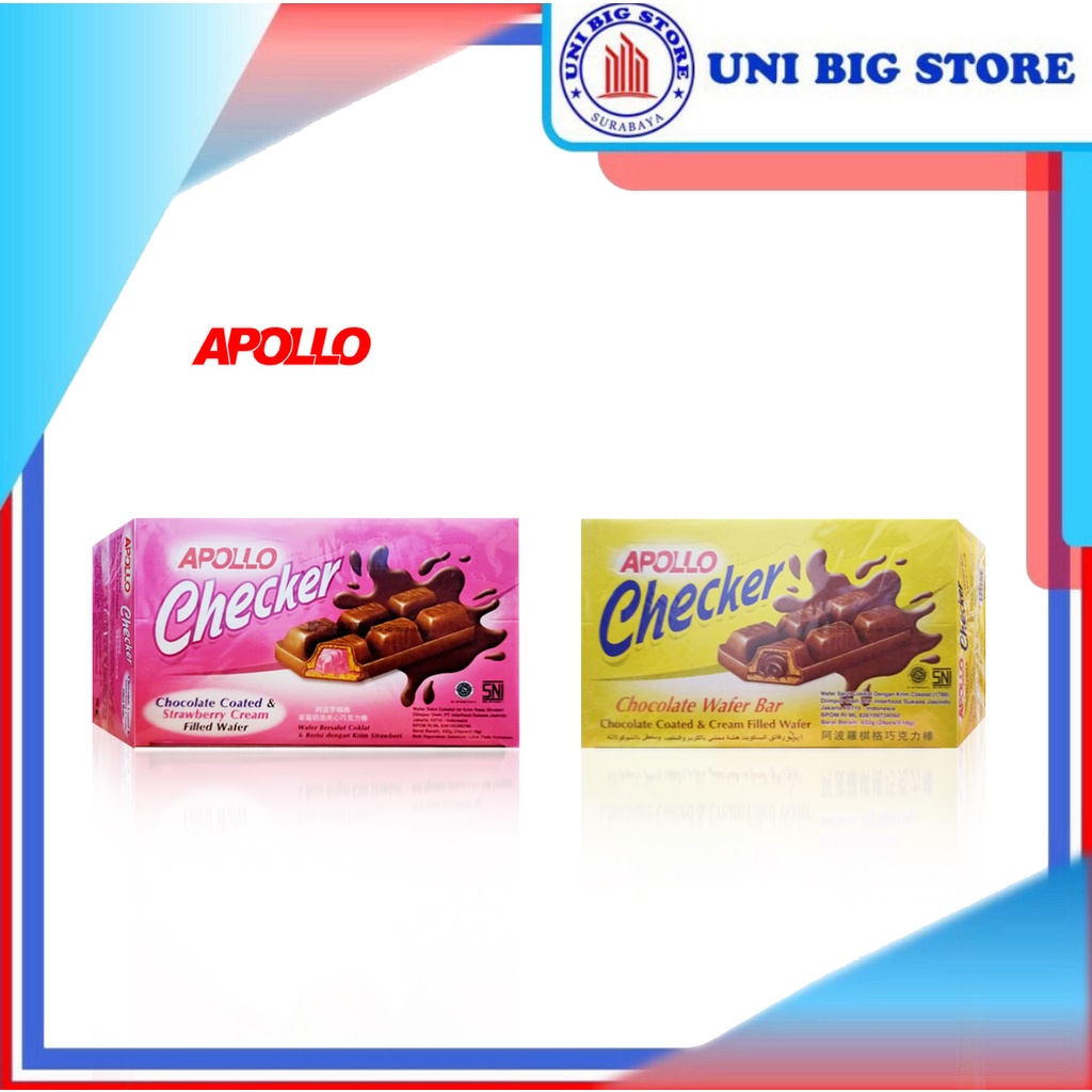 Jual Apollo Checker Wafer Chocolate - Strawberry 18 g x 24 pc Biscuit ...