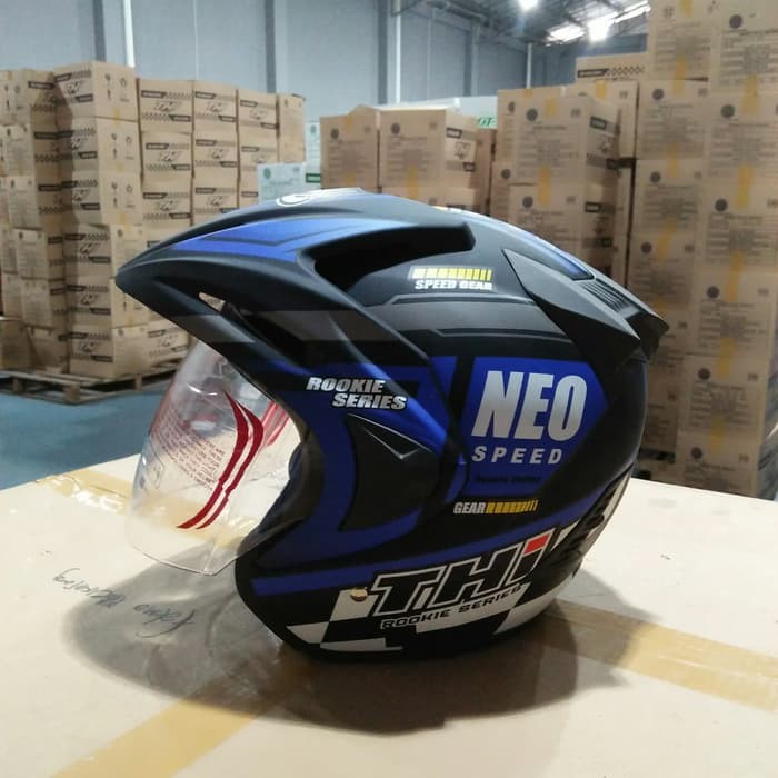 Jual Helm Half Face THI Neo Blue Black Doff Helm Keren SNI Original ...