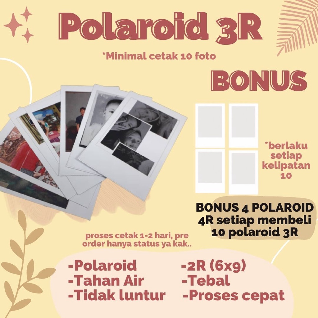 Jual CETAK FOTO POLAROID 3R (MINIMAL 10) BONUS 4 FOTO 2R TERMURAH MURAH BANYAK BONUS PROSES ...