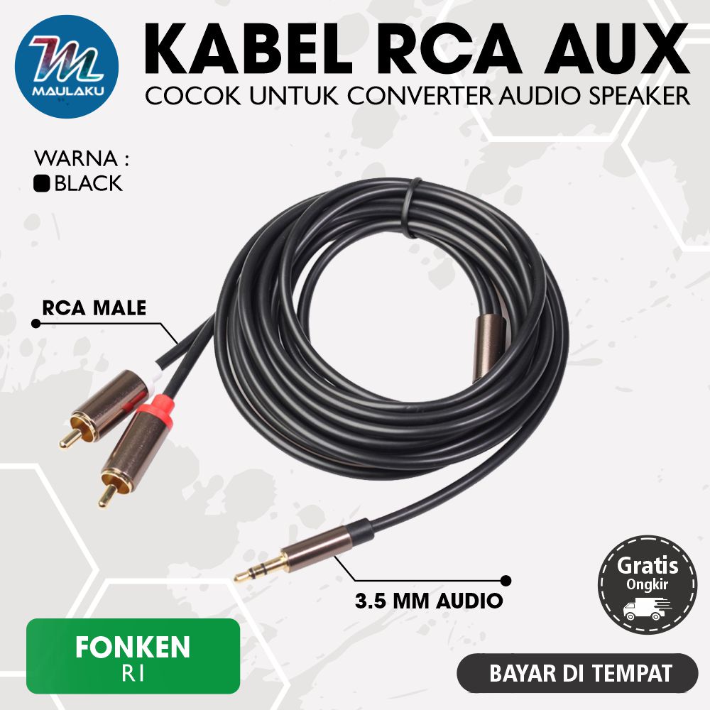 Jual Kabel AUX Audio 3.5mm Male ke 2 RCA Male 1 Meter | Shopee Indonesia
