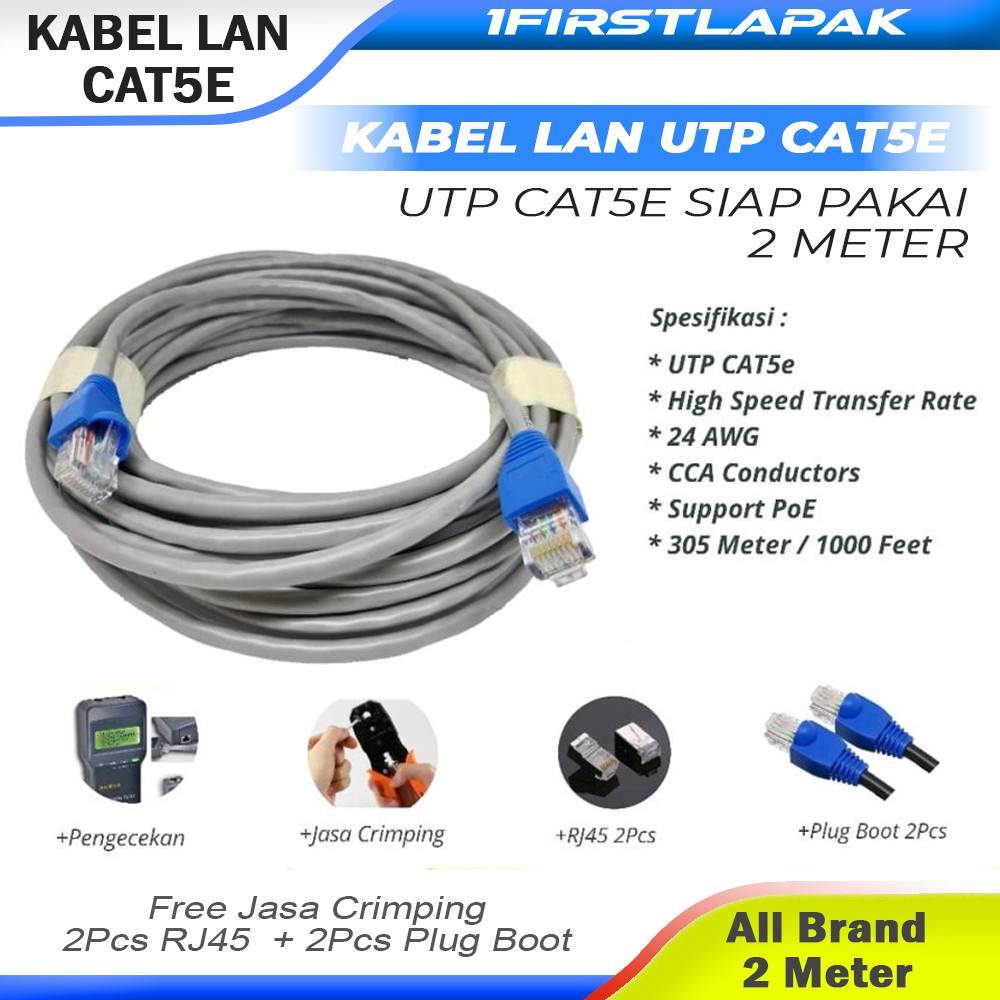 Jual Kabel LAN UTP 2M CAT 5e RJ45 Kabel LAN UTP CAT5e 2 Meter Siap ...