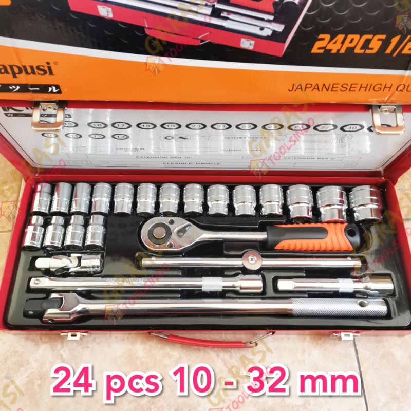 Jual kunci sok set 24 pcs KAPUSI JAPAN TECH 10 - 32 mm kunci shock ...