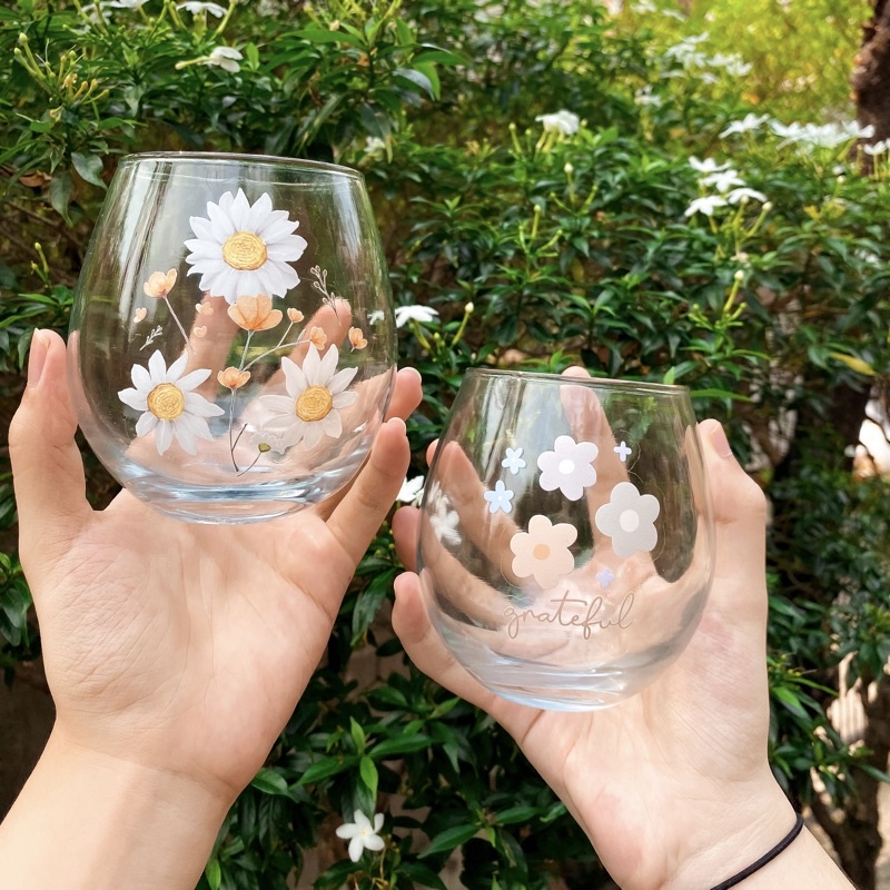 Jual Gelas korea aesthetic / gelas kaca lucu “motif flowers” | Shopee ...