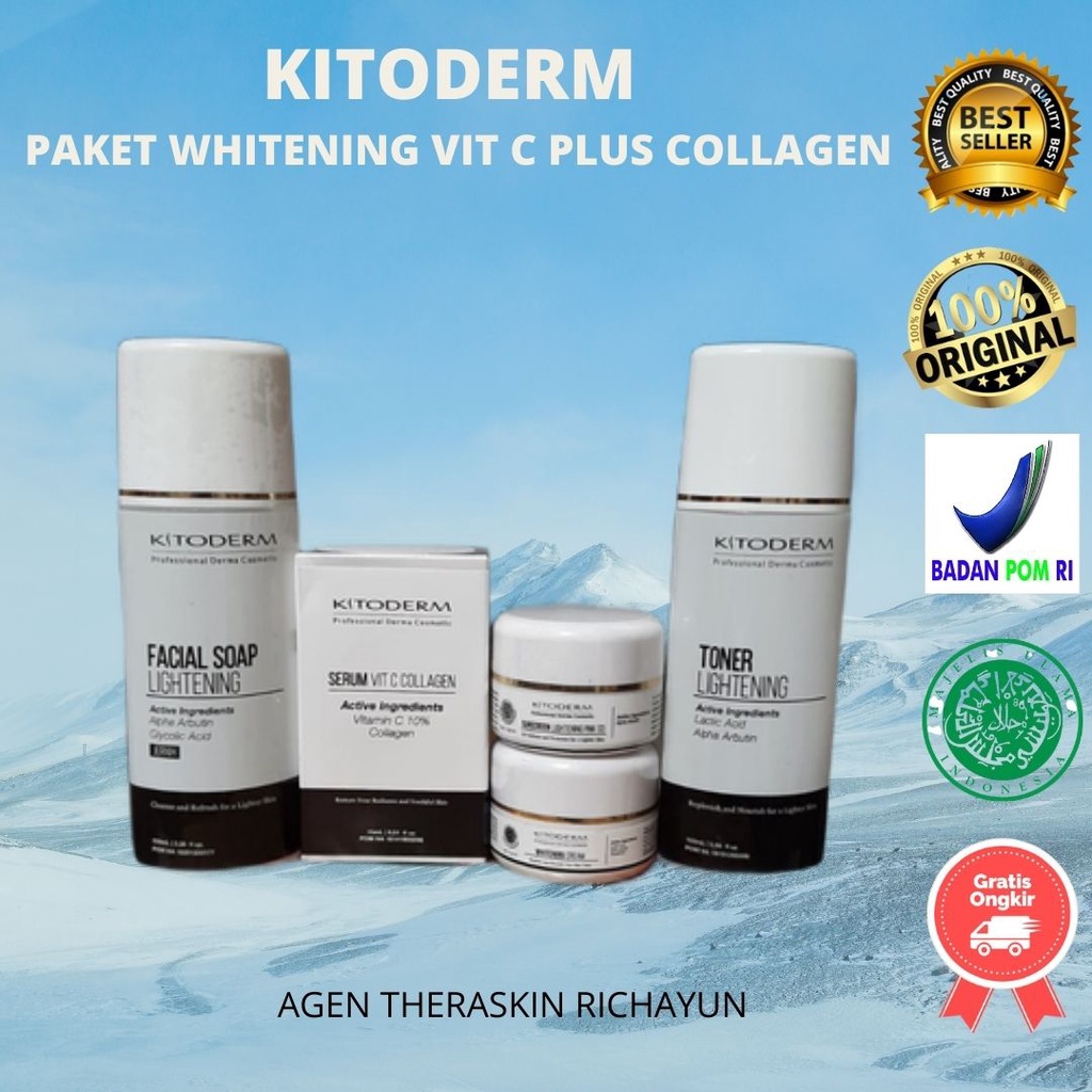 Jual kitoderm paket whitening vit c plus kolagen # paket pencerah serta ...