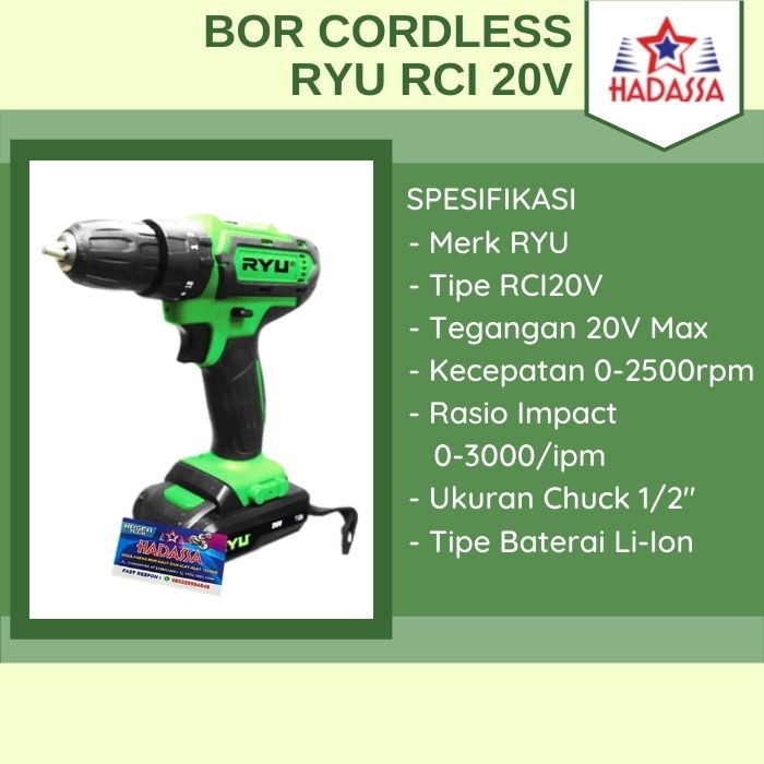 Jual Bor Cordless Bor Baterai Bor Cas Ryu RCI 20V | Shopee Indonesia