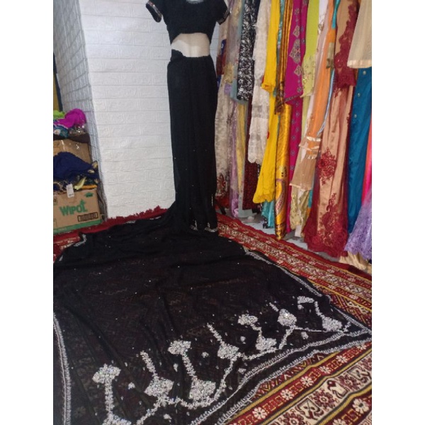 Jual kain saree hitam cetar /kain sari / baju india | Shopee Indonesia
