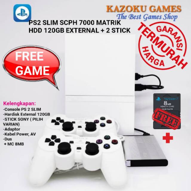 Jual PS2 PS 2 PLAYSTATION 2 SLIM SCPH- 7000 PUTIH HDD 120GB MATRIK+ 2 ...