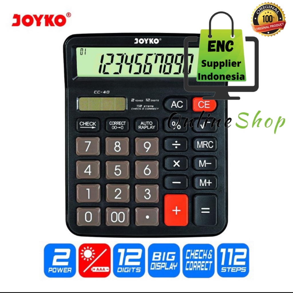 Jual joyko 1 buah Kalkulator cc 40 calculator sedang 12 digit cc40 cc ...