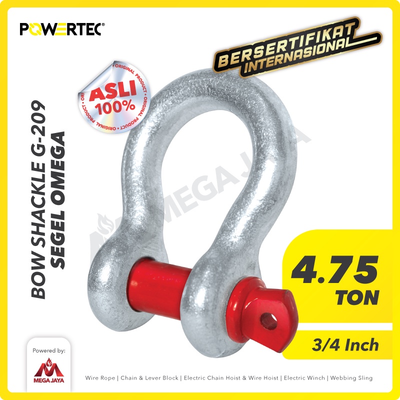 Jual POWERTEC Bow Shackle Omega G209 4.75 Ton - 3/4" Segel Screw Pin ...