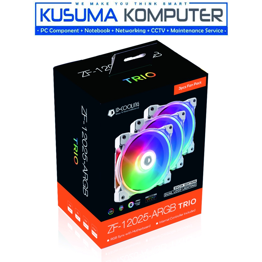 Jual ID Cooling ZF 12025 ARGB TRIO SNOW 120mm Addressable LED Sync PWM Fan | Shopee Indonesia