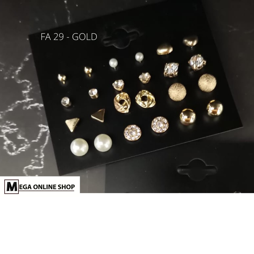 Jual AYN Anting Set12 Pasang Pearl Crystal Stud Triangle Bar Stud ...