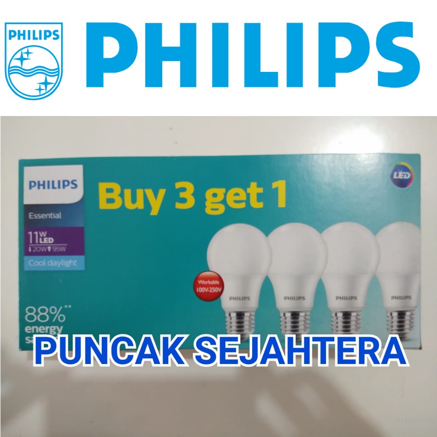 Jual Lampu LED Philips 11w 11 watt Essential Multipack 3 gratis 1 PROMO ...