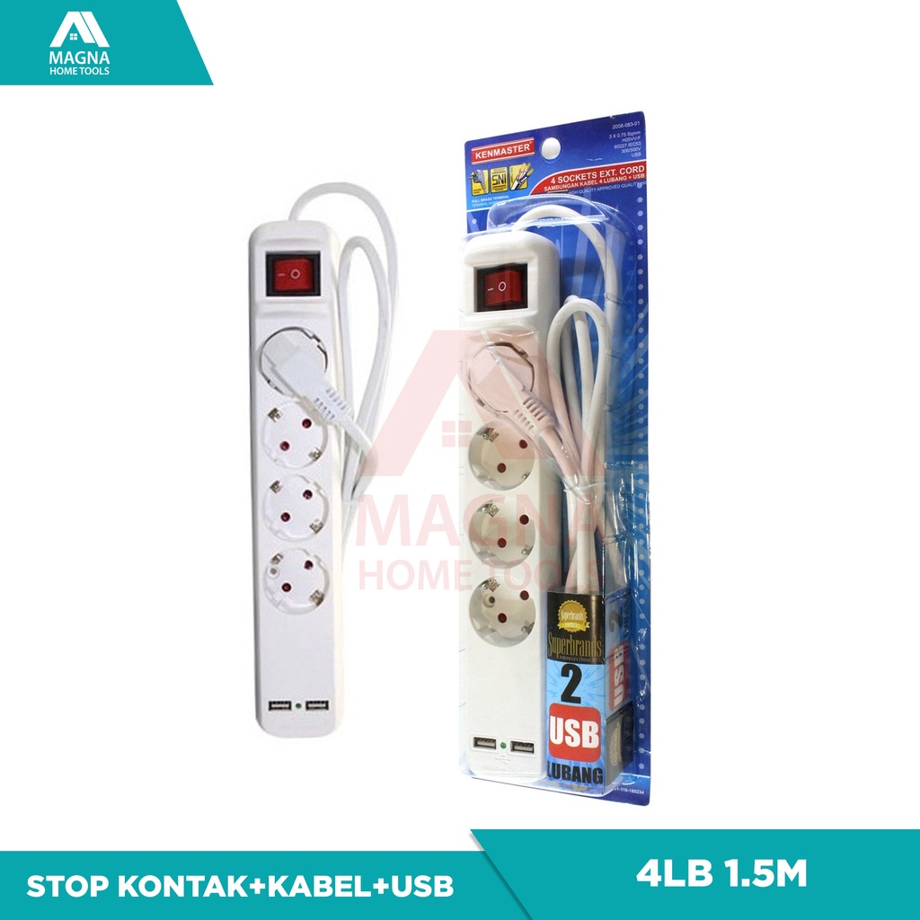 Jual KABEL ROL STOP KONTAK COLOKAN LISTRIK 1,5M KOMPLIT 2 PORT USB ASLI ...