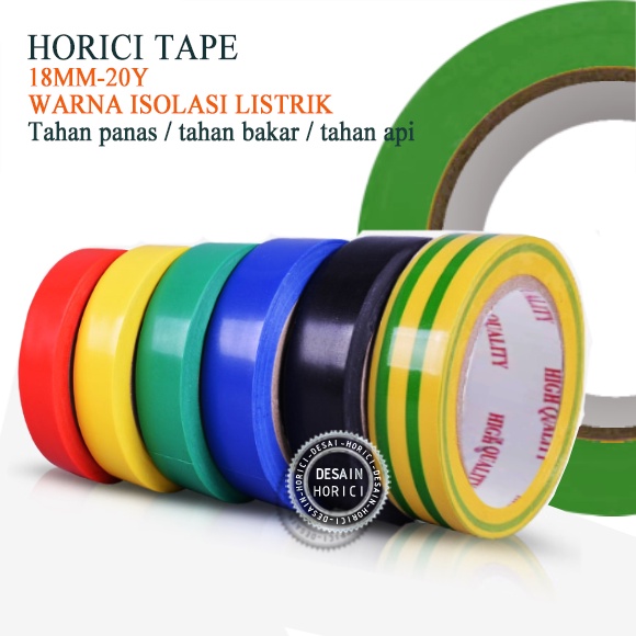 Jual HORICI TAPE 18*20Y ISOLASI LISTRIK PVC HITAM/MERAH/KUNUNG/HIJAU ...