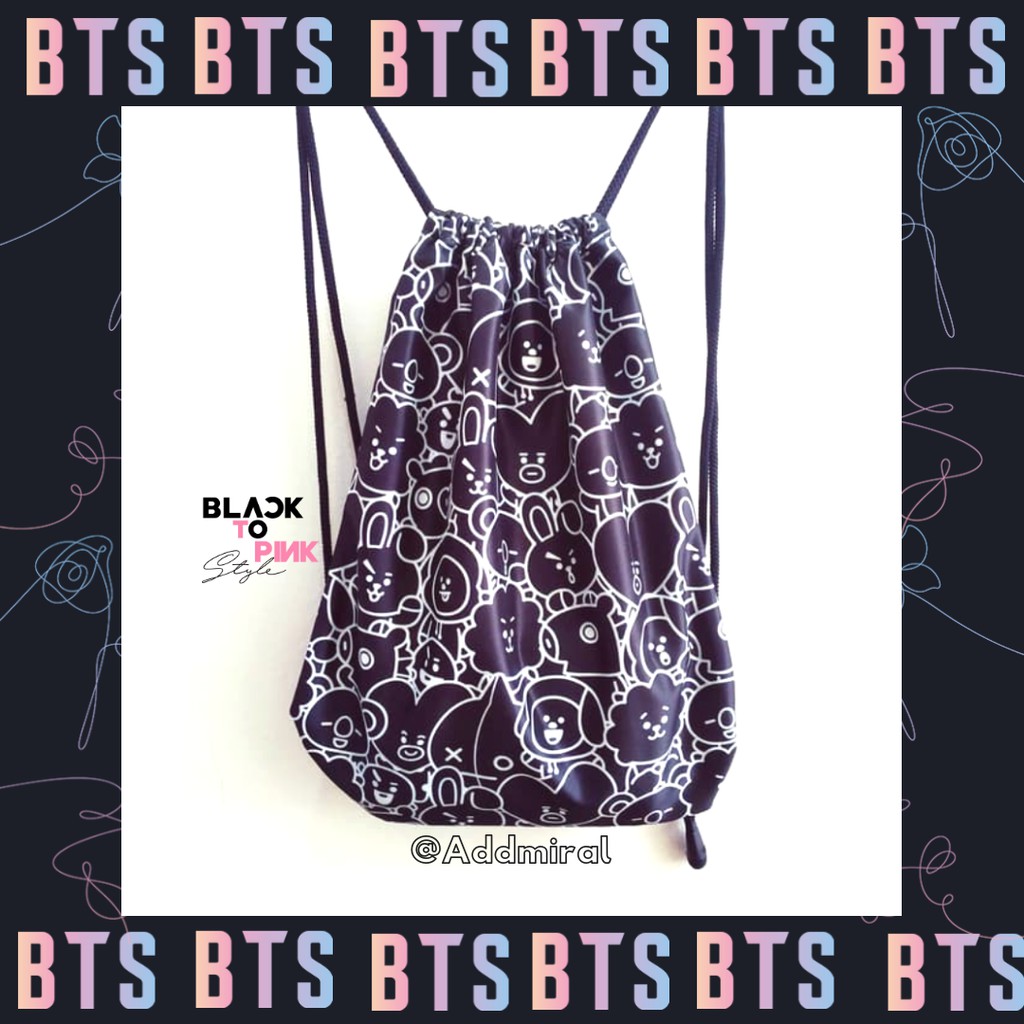 Jual TAS SERUT BTS ARMY BT21 HITAM PUTIH KPOP BANGTAN TAS KAIN BACKPACK ...