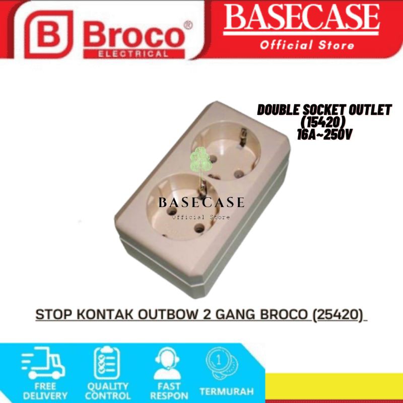 Jual Stop Kontak Ganda Outbow BROCO 15420 16A~250V Stop Kontak Ganda ...