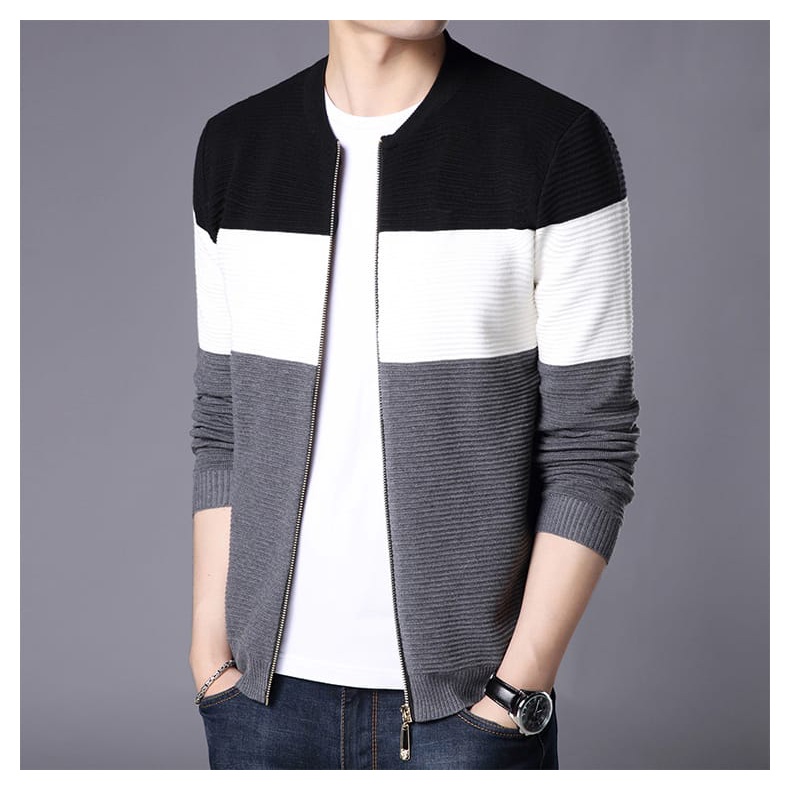 Jual sweater rajut jaket resleting 3 warna/rajut pria/sweter pria ...