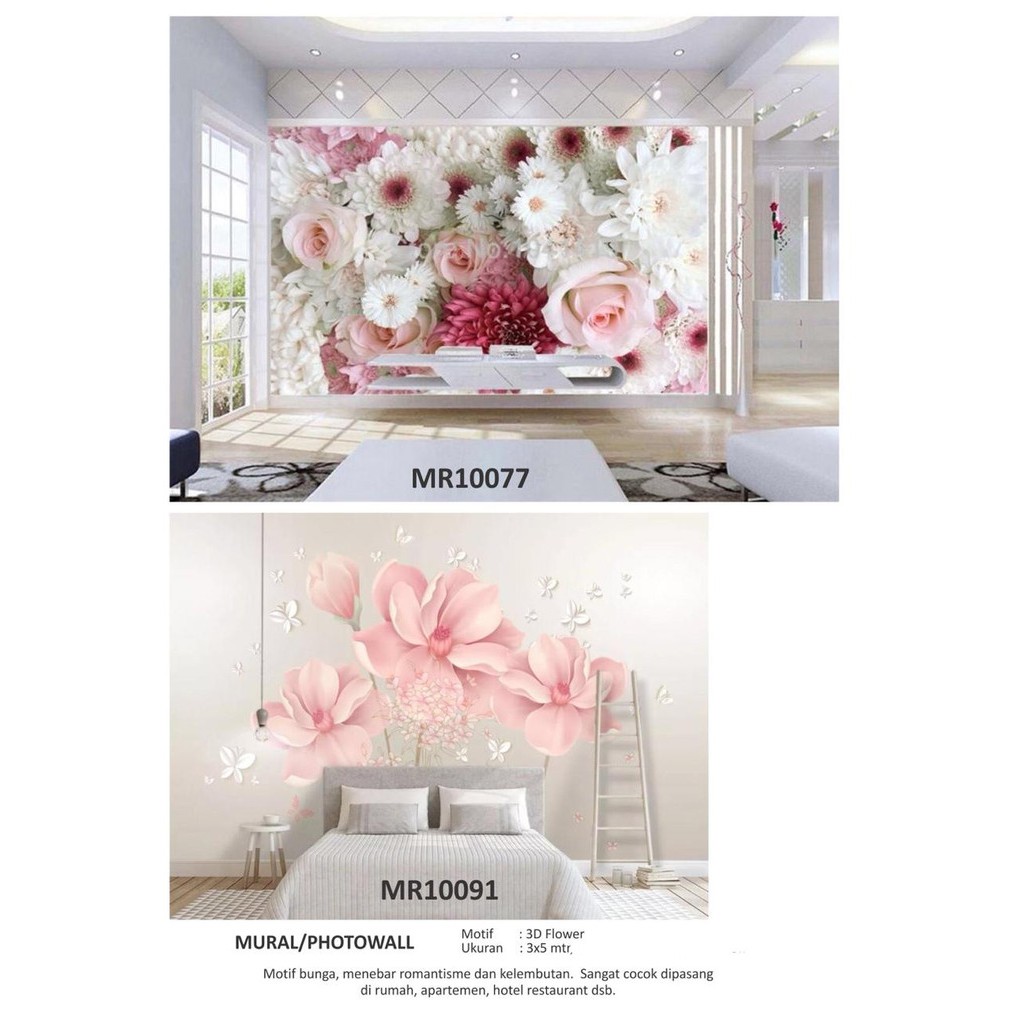 Jual PHOTOWALL MURAL DINDING 3D WALLPAPER MURAL MOTIF BUNGA MAWAR PINK ...