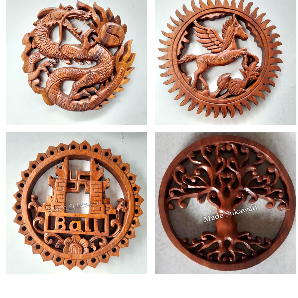 Jual Kerajinan Panil ukiran kayu 20cm hiasan dekorasi dinding handmade ...
