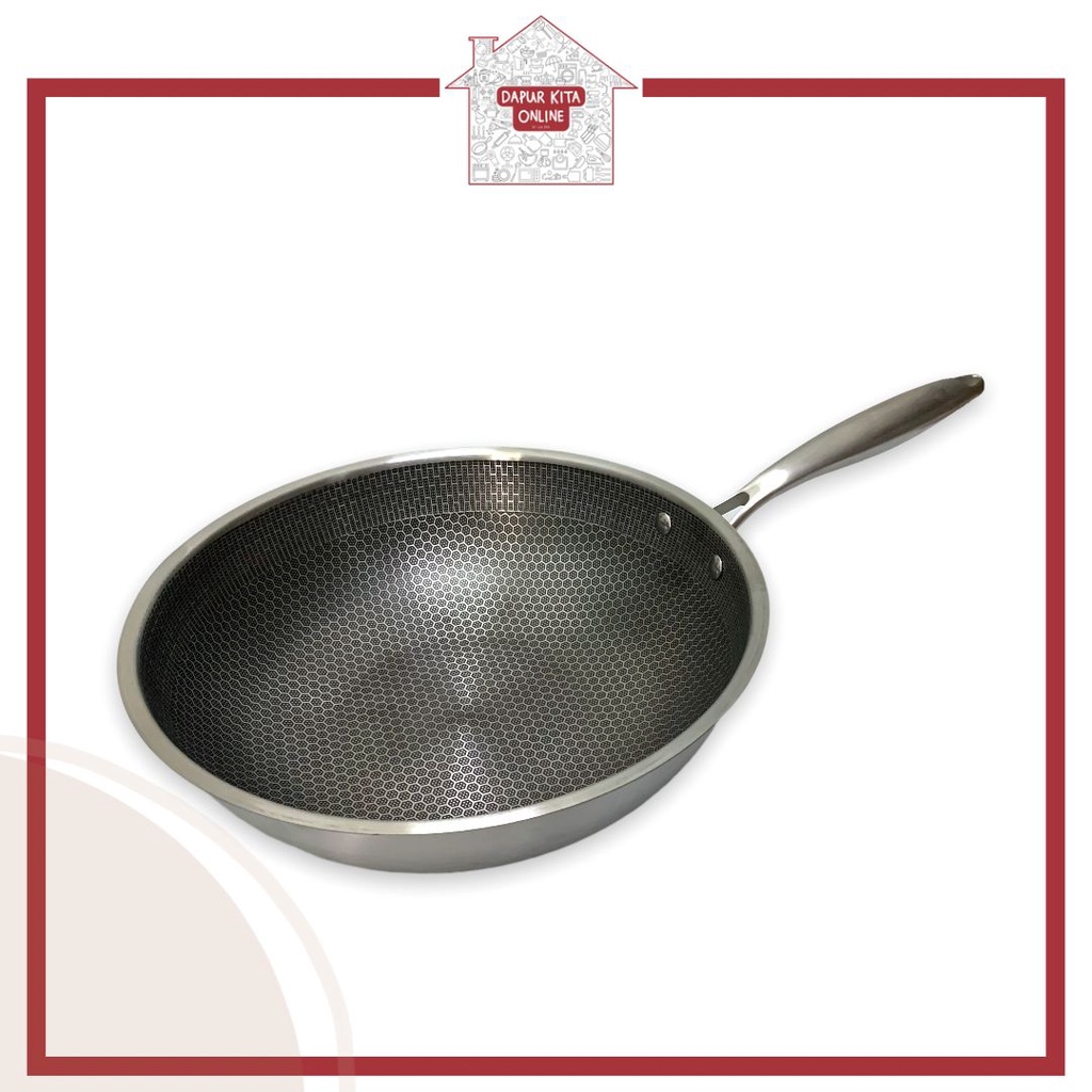 Jual Panci Honeycomb Wajan Goreng Anti Lengket Frypan Coating 32 cm / Frypan Stainless Steel ...