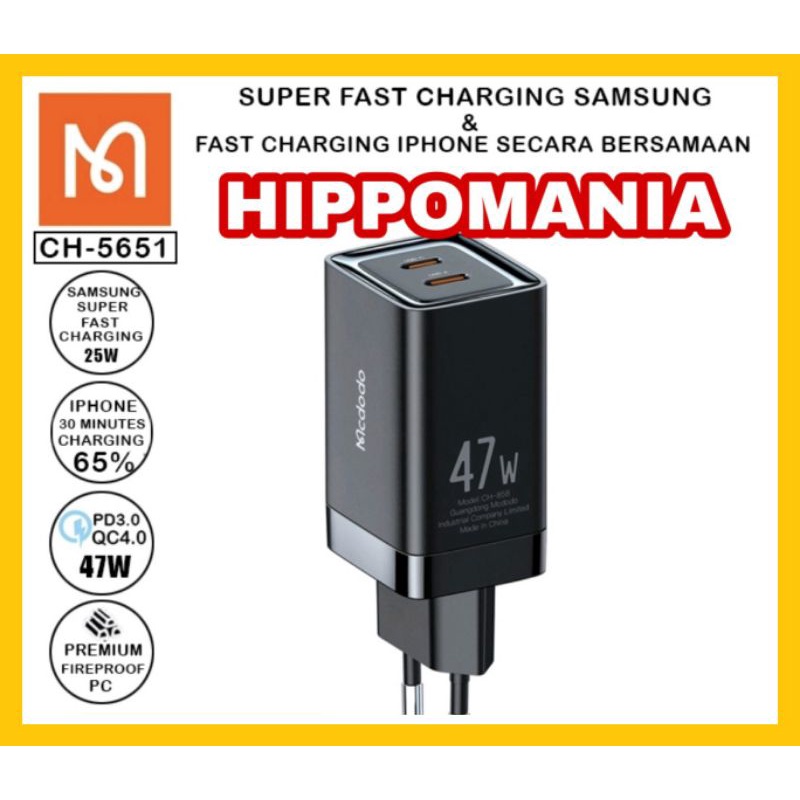 Jual Mcdodo GAN CH5651 Mc Dodo Adaptor Charger HP 45WATT Dual Port Type ...