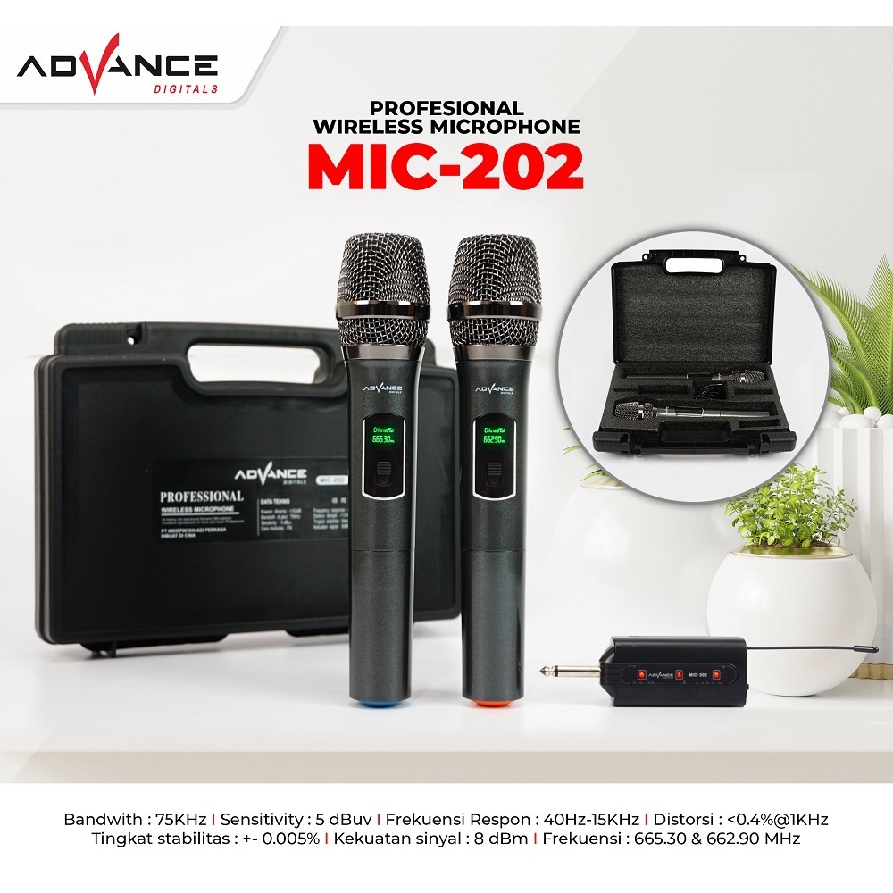 Jual Advance MIC-202 Profesional 2 Mic Wireless Microphone Karoke Mic ...