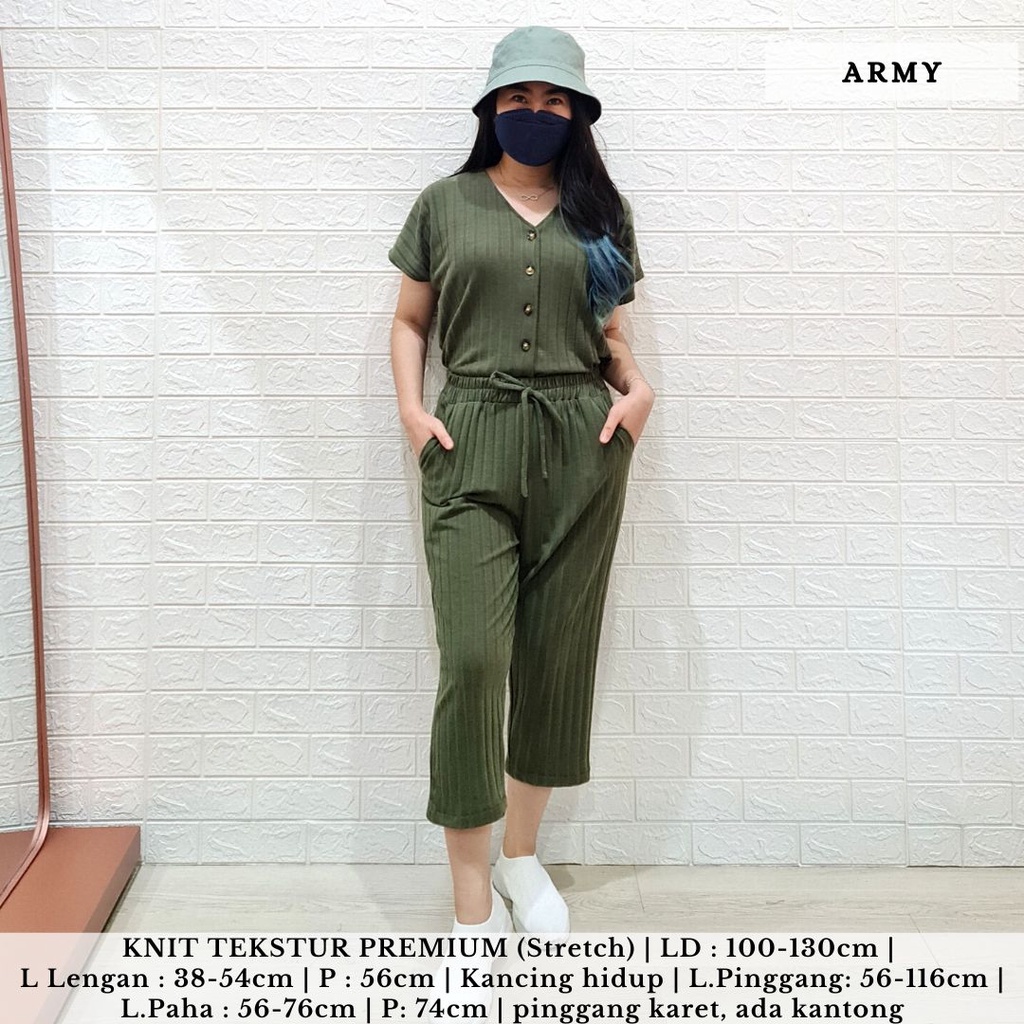 Jual 4181 estella knit button one set polos rib stelan rajut premium ...