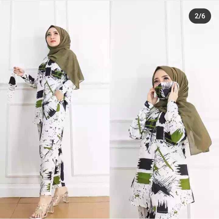 Jual ONE SET RAYON // SETCEL NAGITA // SETELAN BAJU DAN CELANA MOTIF CAKAR FELLO // ABSTRAK ...