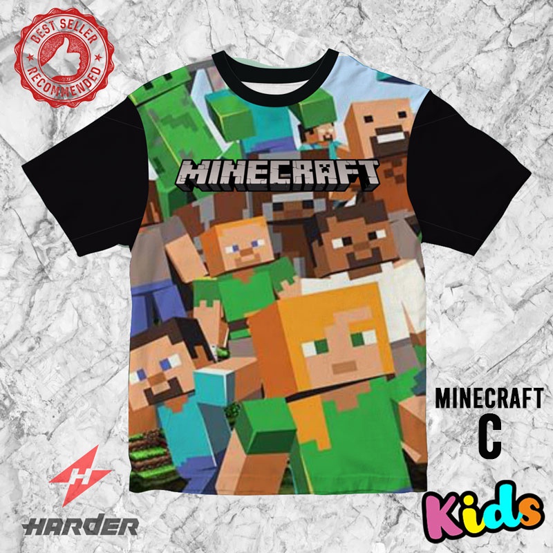 Jual Baju Kaos Anak Minecraft - Kaos Anak Kartun Minecraft - Kaos Anak ...