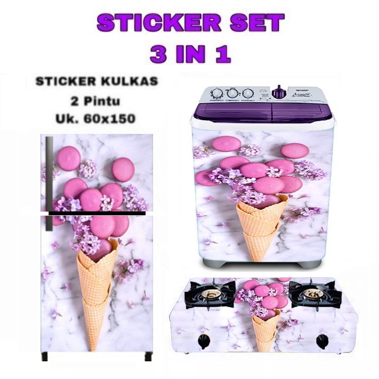 Jual Stiker kulkas 2 Pintu Set 3 In 1 Motif Ice Cream Buket Ungu SA ...