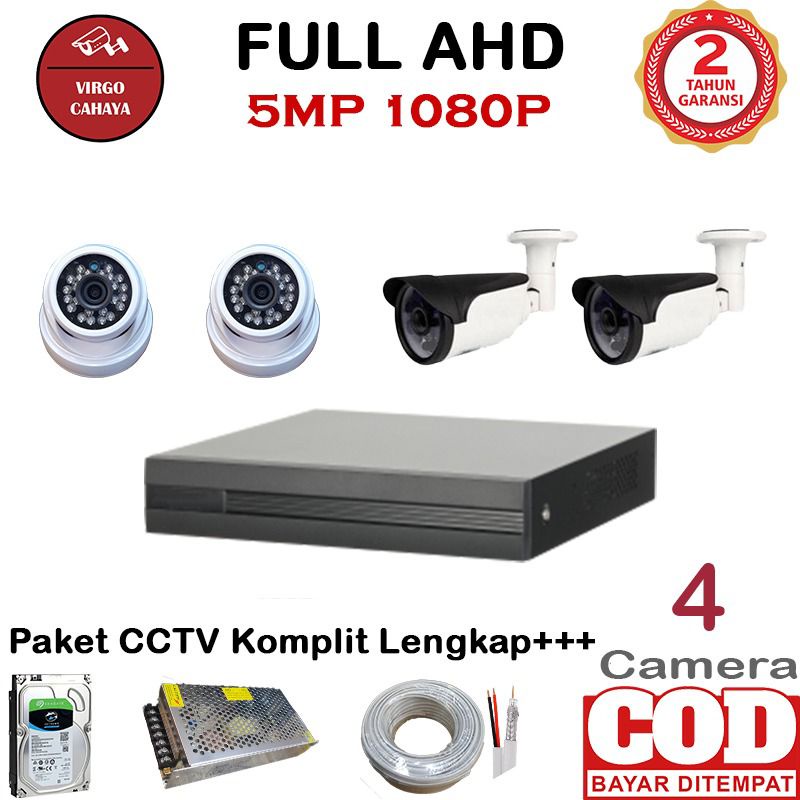 Jual Paket Cctv 4 Channel/4 Camera lens 5MP 1080P Chipset IR Sony ...