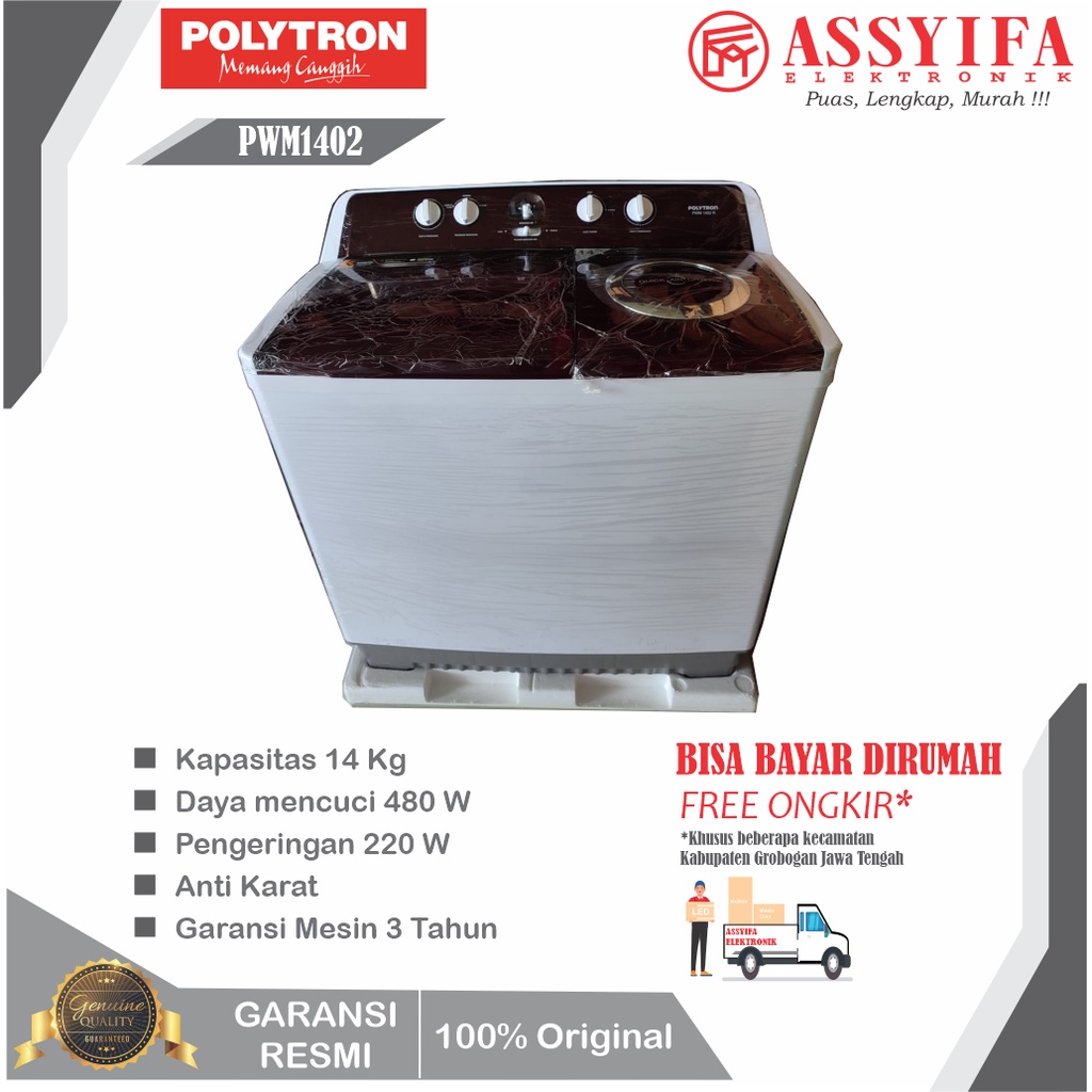 Jual MESIN CUCI POLYTRON 2 TABUNG 14KG JUMBO PWM1402R | Shopee Indonesia
