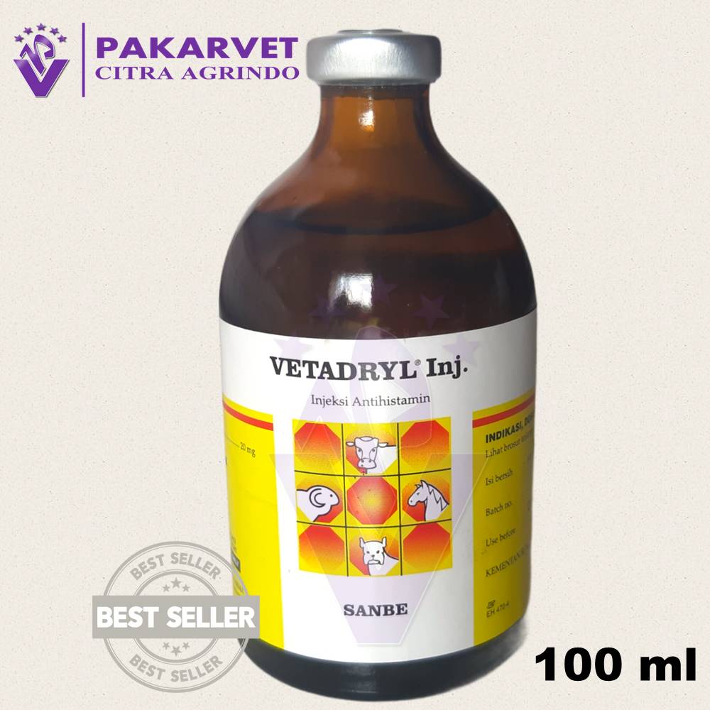 Jual VETADRYL INJ 100 ml Obat Anti Alergi untuk sapi, kerbau, kuda ...