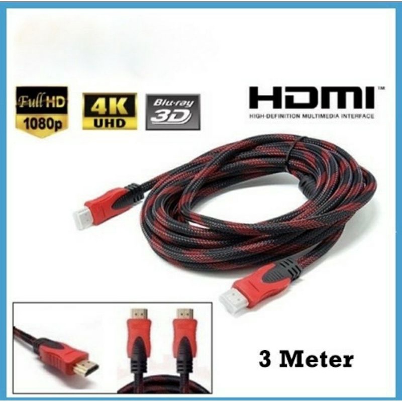 Jual Kabel HDMI to HDMI 3 Meter Serat Jaring HDMI Cable 3M High Speed | Shopee Indonesia