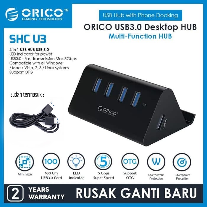 Jual Usb Hub Orico Shc U3 4 Port Usb 3.0 Hub With Phone / Tablet ...