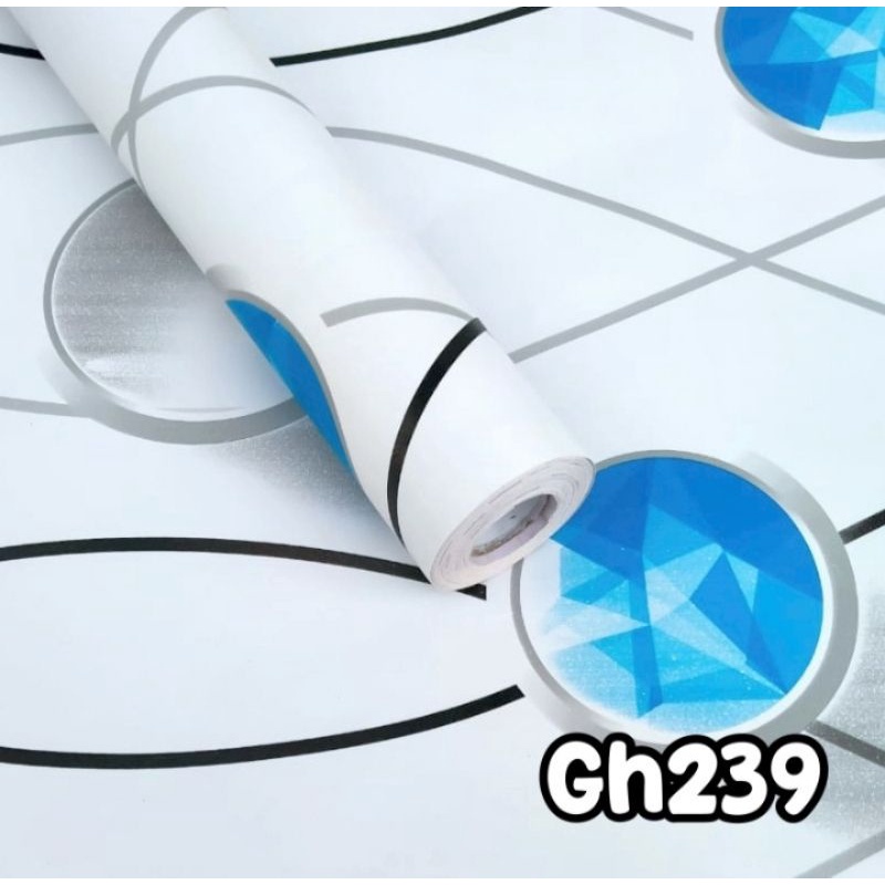 Jual GH239-1 Motif bulat biru salur wallpaper stiker dinding 45X10M ...