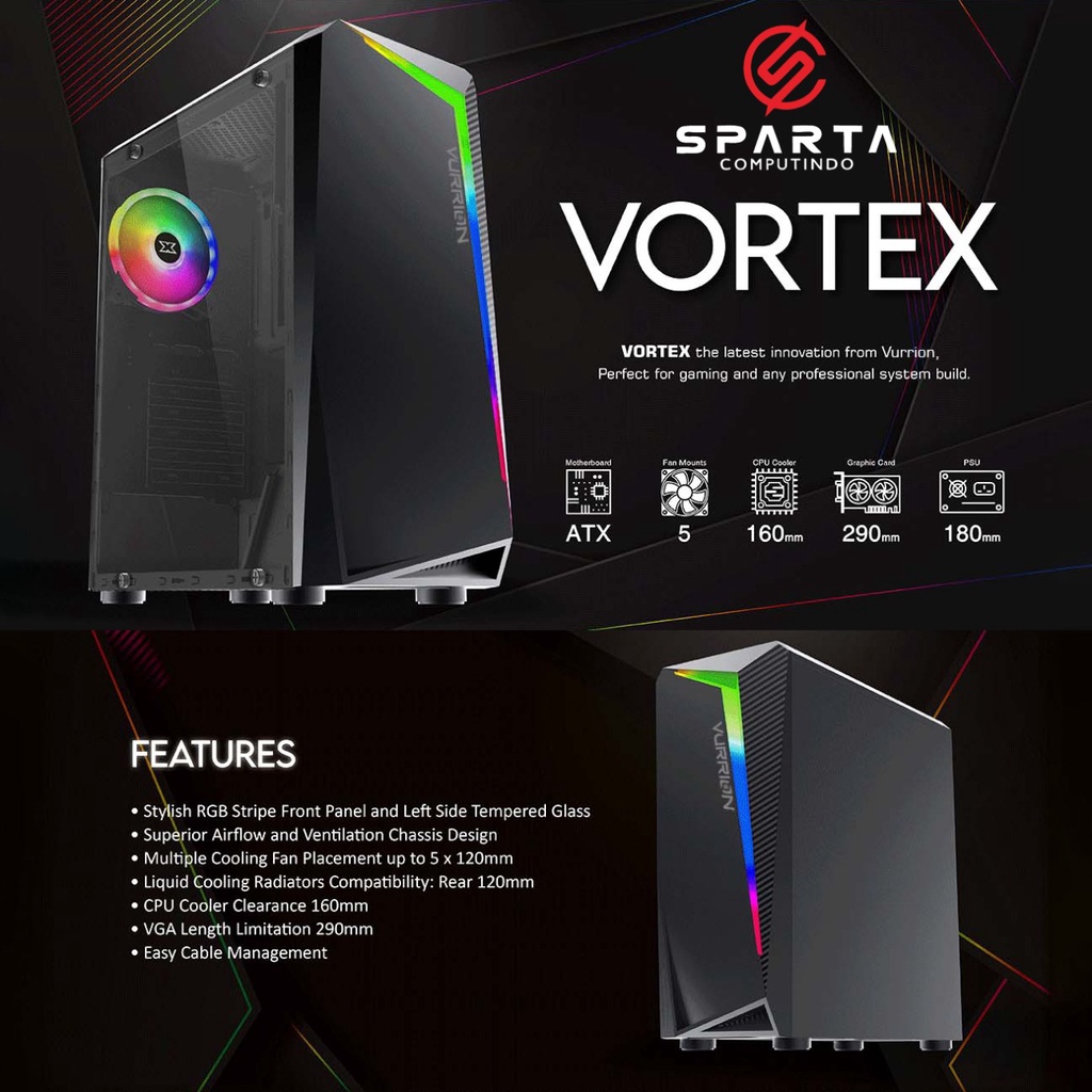 Jual Casing Vurrion Vortex Froze Black Mid Tower Gaming Case | Shopee ...