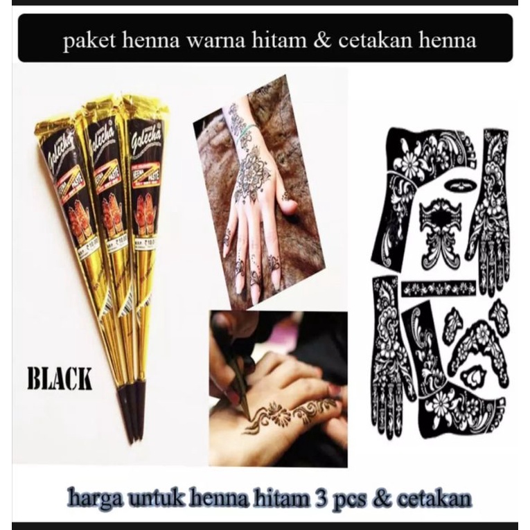 Jual Henna Tangan - Hena tangan Golecha Hitam 3 Pcs dan Cetakan stiker ...