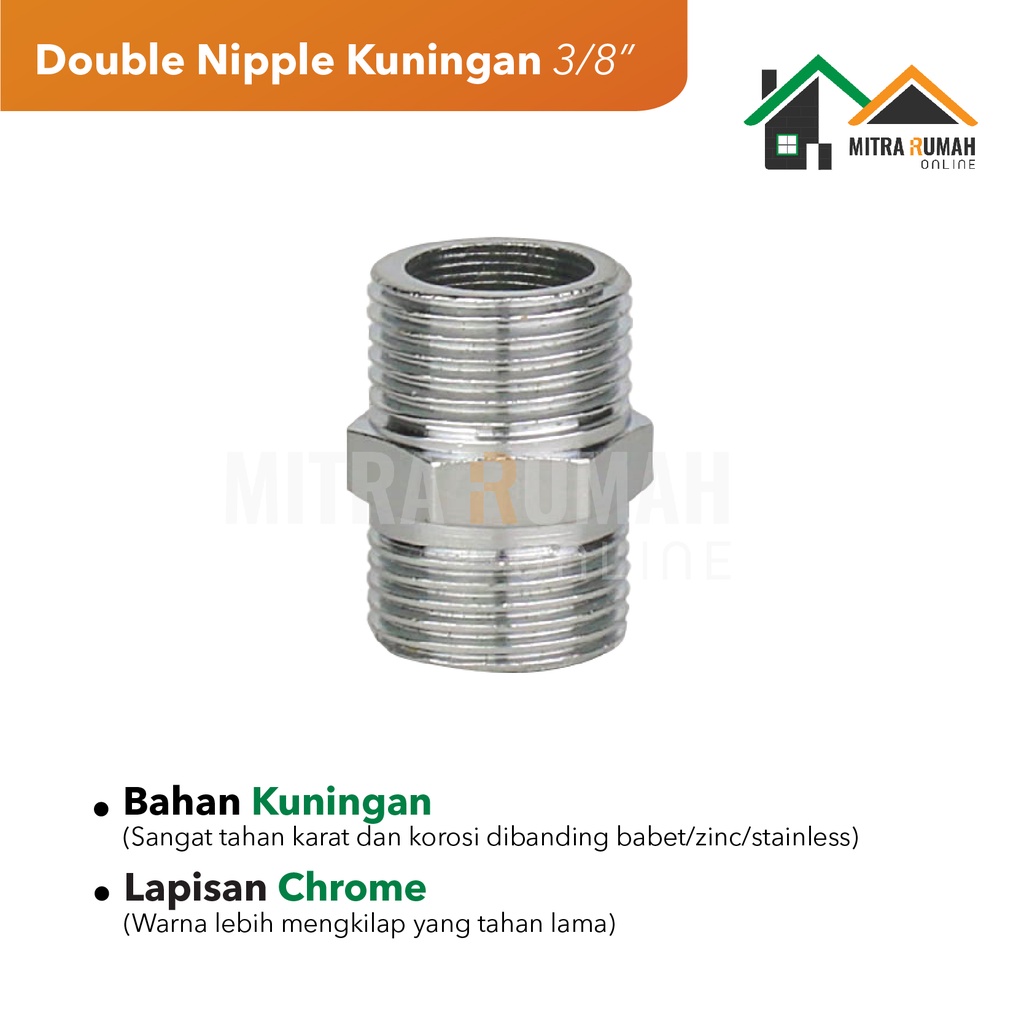 Jual Double Nipple Drat Luar Kuningan / Dobel Nepel Nepple 3/8 " Inchi | Shopee Indonesia